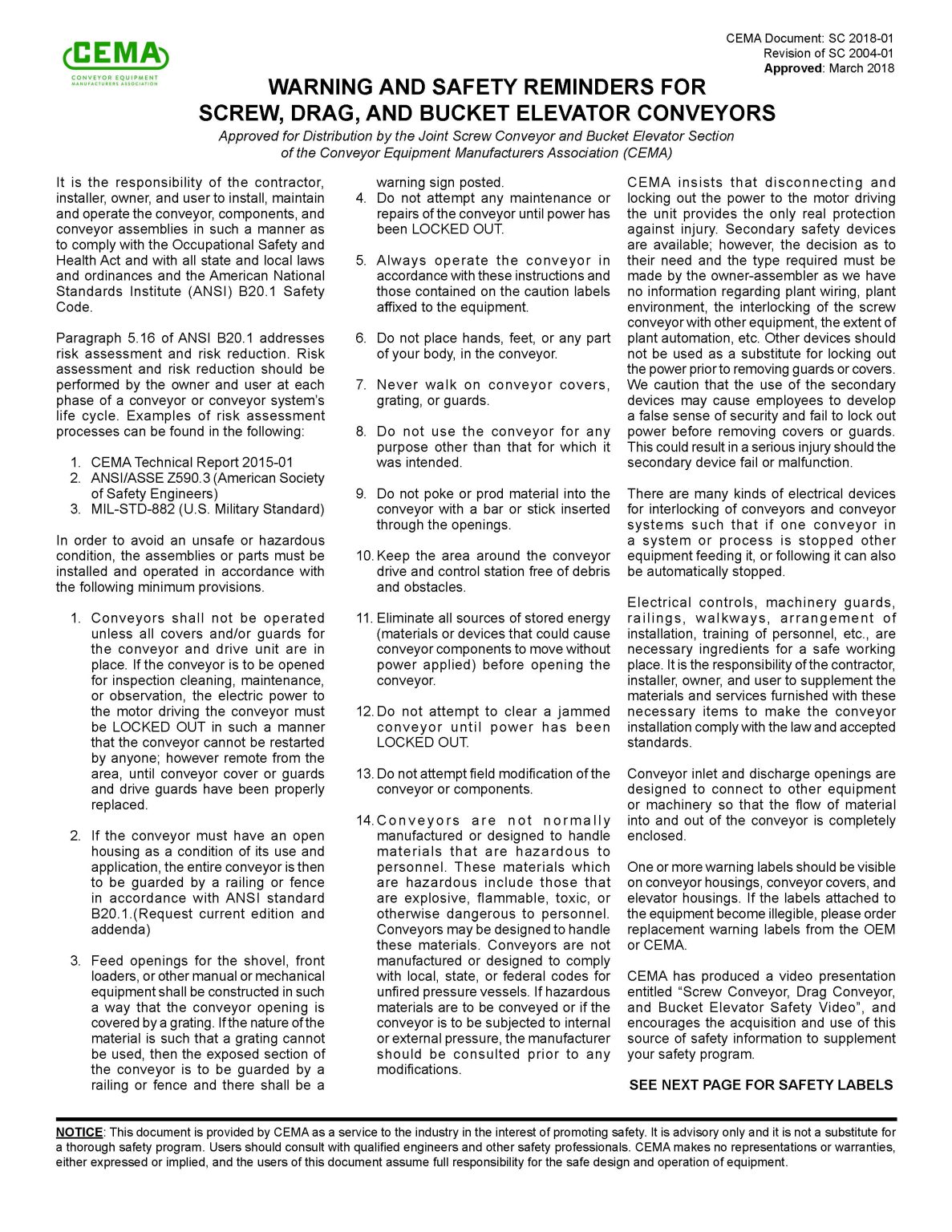 CEMA SC 2018-01, PDF, Warning & Safety Reminders for Screw, Drag ... CEMA SC 2018-01, PDF, Warning & Safety Reminders for Screw, Drag ...